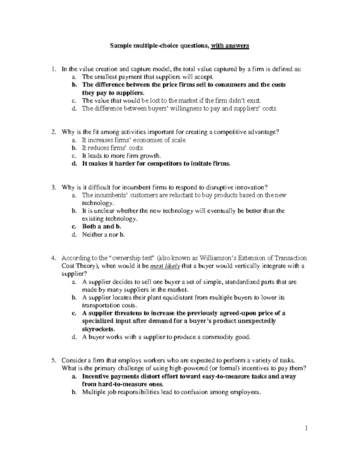 Final Exam Sample - Answer Key - 1 Sample multiple-choice questions ...