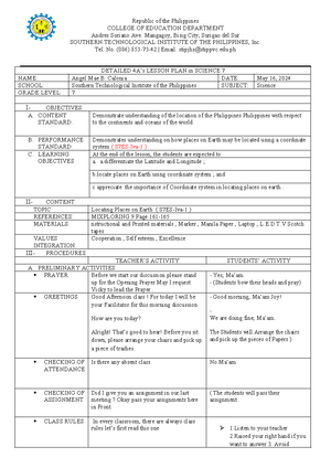4AS LP DEMO - Lesson Plan - Republic of the Philippines SOUTHERN ...