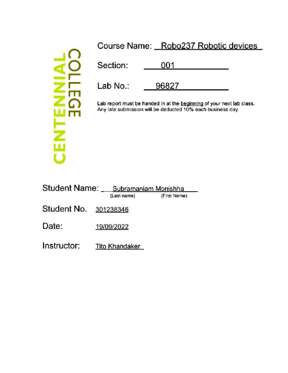 Lab 2 ABB - robotics lab -' n c( O - ·z , z C) W m 1- z w u Course Name ...