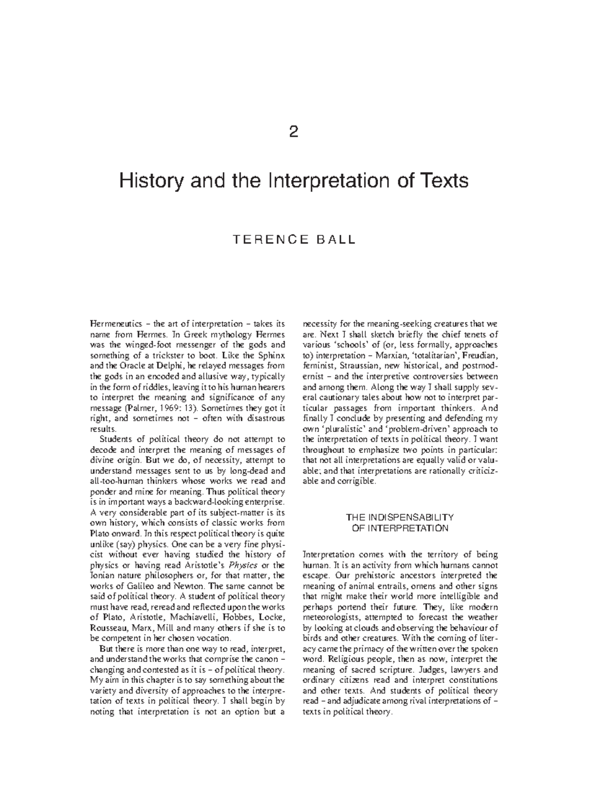 Approaches to the interpretation of text - 2 History and the ...
