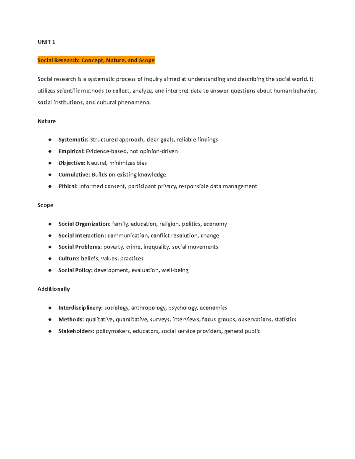 Media Research notes - UNIT 1 Social Research: Concept, Nature, and ...