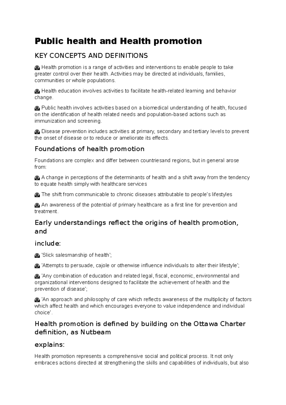 Public health and Health promotion notes - Public health and Health ...