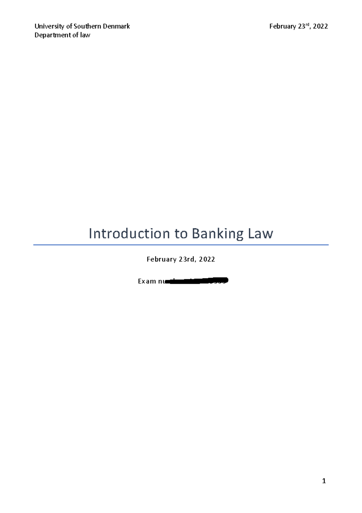Introduction to Banking Law exam 2022 - Department of law Introduction ...