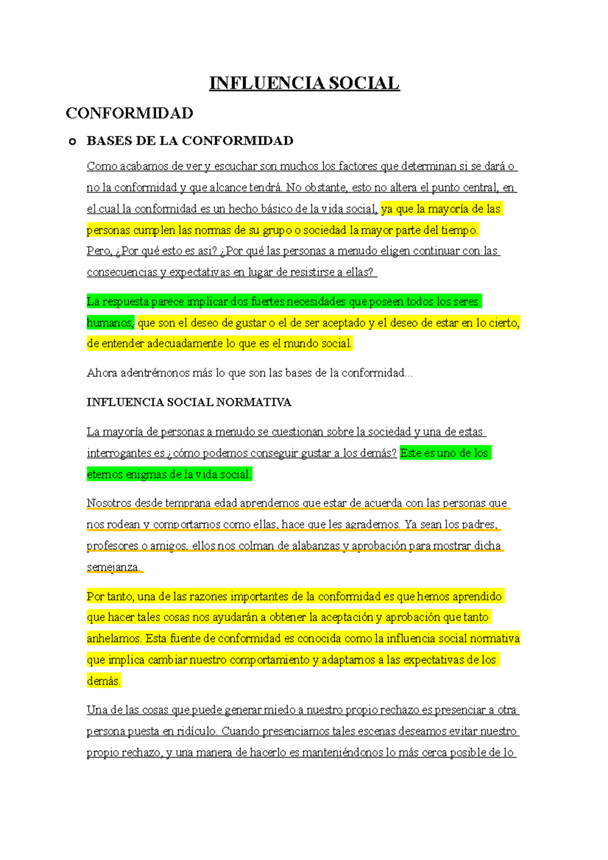Influencia Social - informacion clara - INFLUENCIA SOCIAL CONFORMIDAD o ...