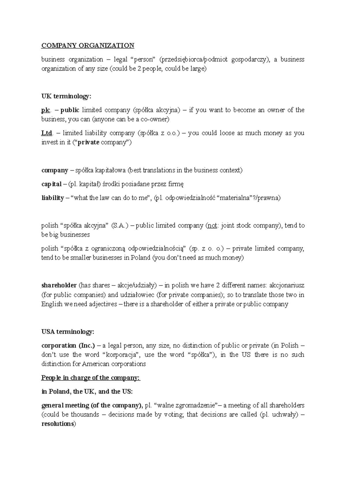 WSTĘP DO Komunikacji Profesjonalnej - Biznes - COMPANY ORGANIZATION ...