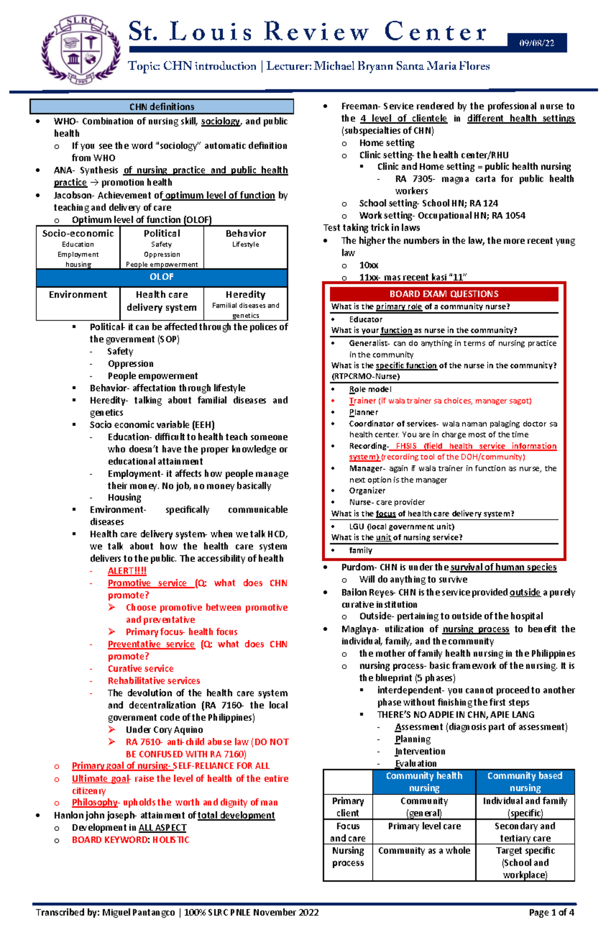 CHN - Easy to remember notes - Transcribed by: Miguel Pantangco | 100% ...