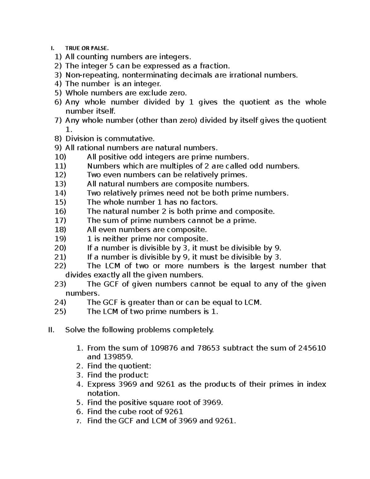 LONG QUIZ 1 - The long quiz is all about precalculus topics - I. TRUE ...