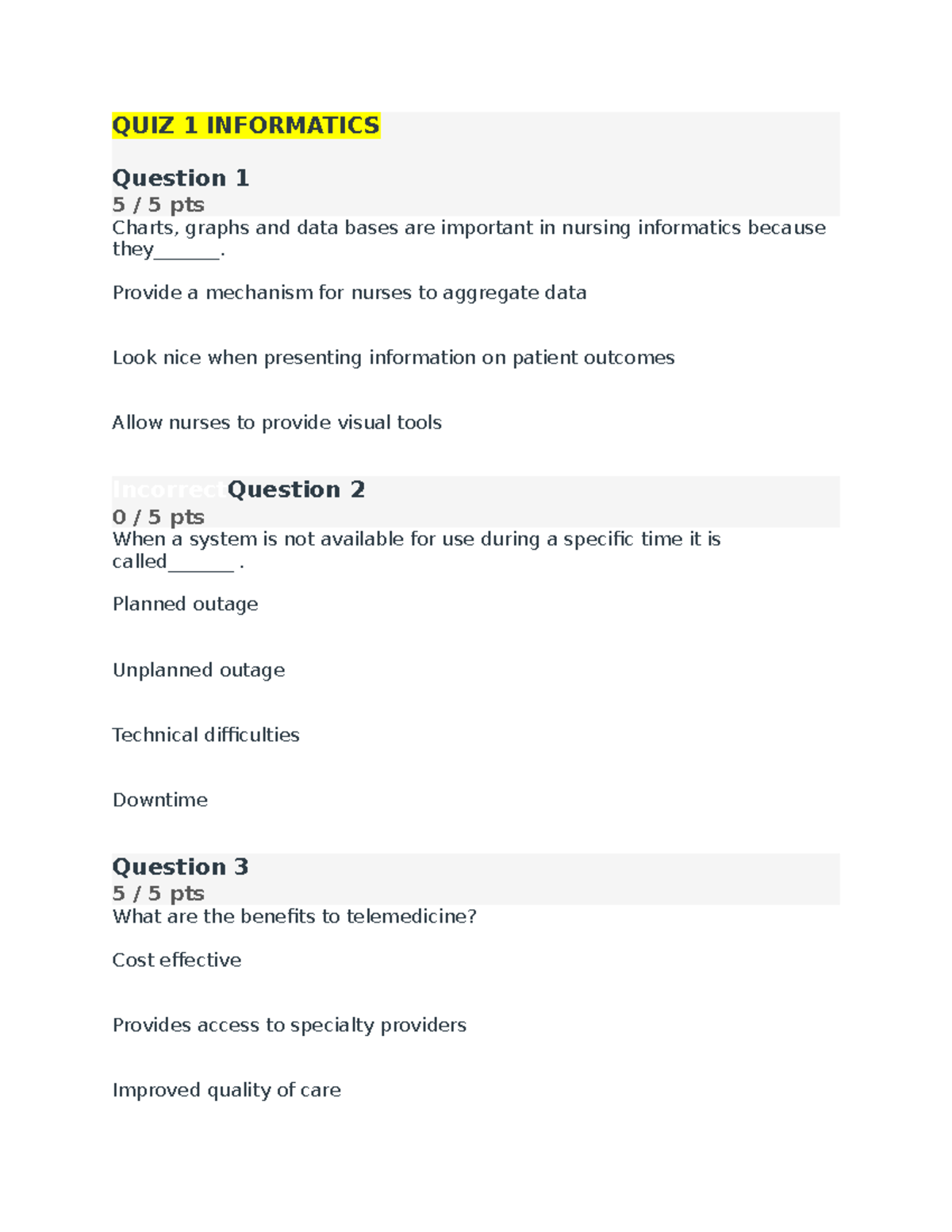 Informatics Quizzes - Study Notes/ quiz - QUIZ 1 INFORMATICS Question 1 ...
