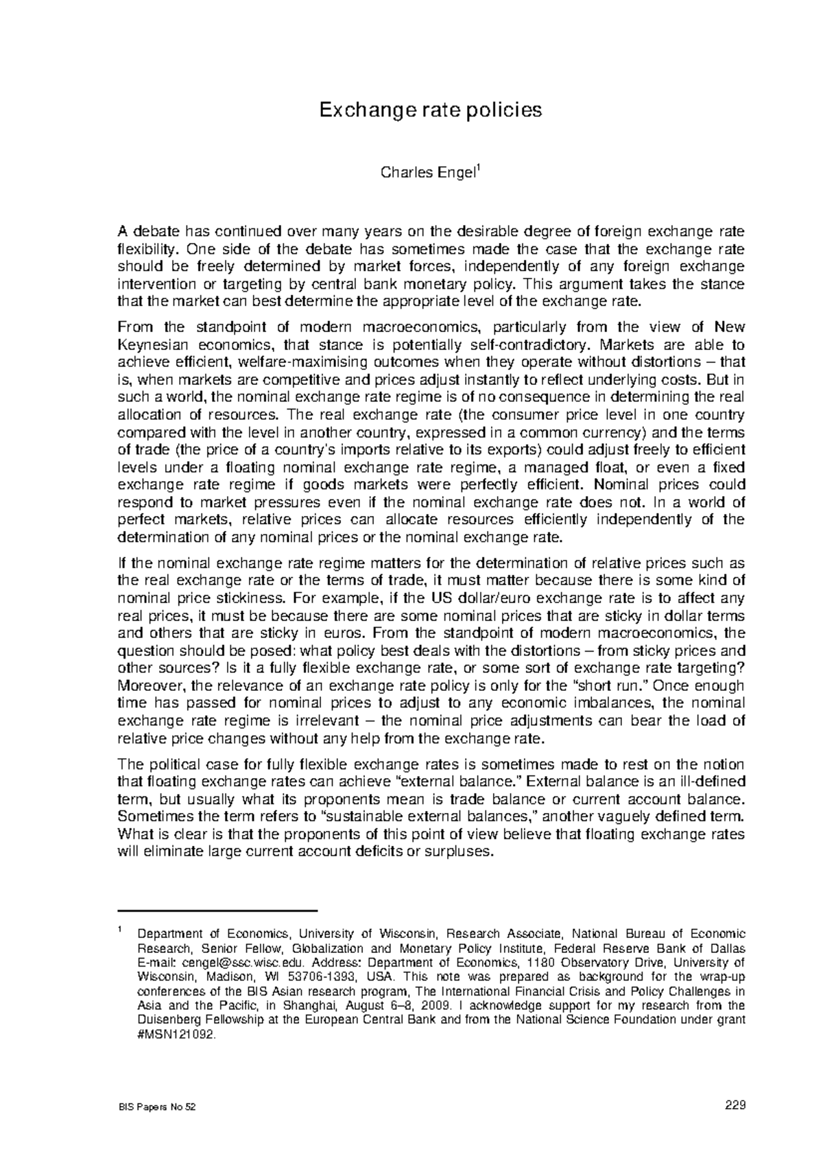 Exchange Rates - These are notes - Exchange rate policies Charles Engel ...