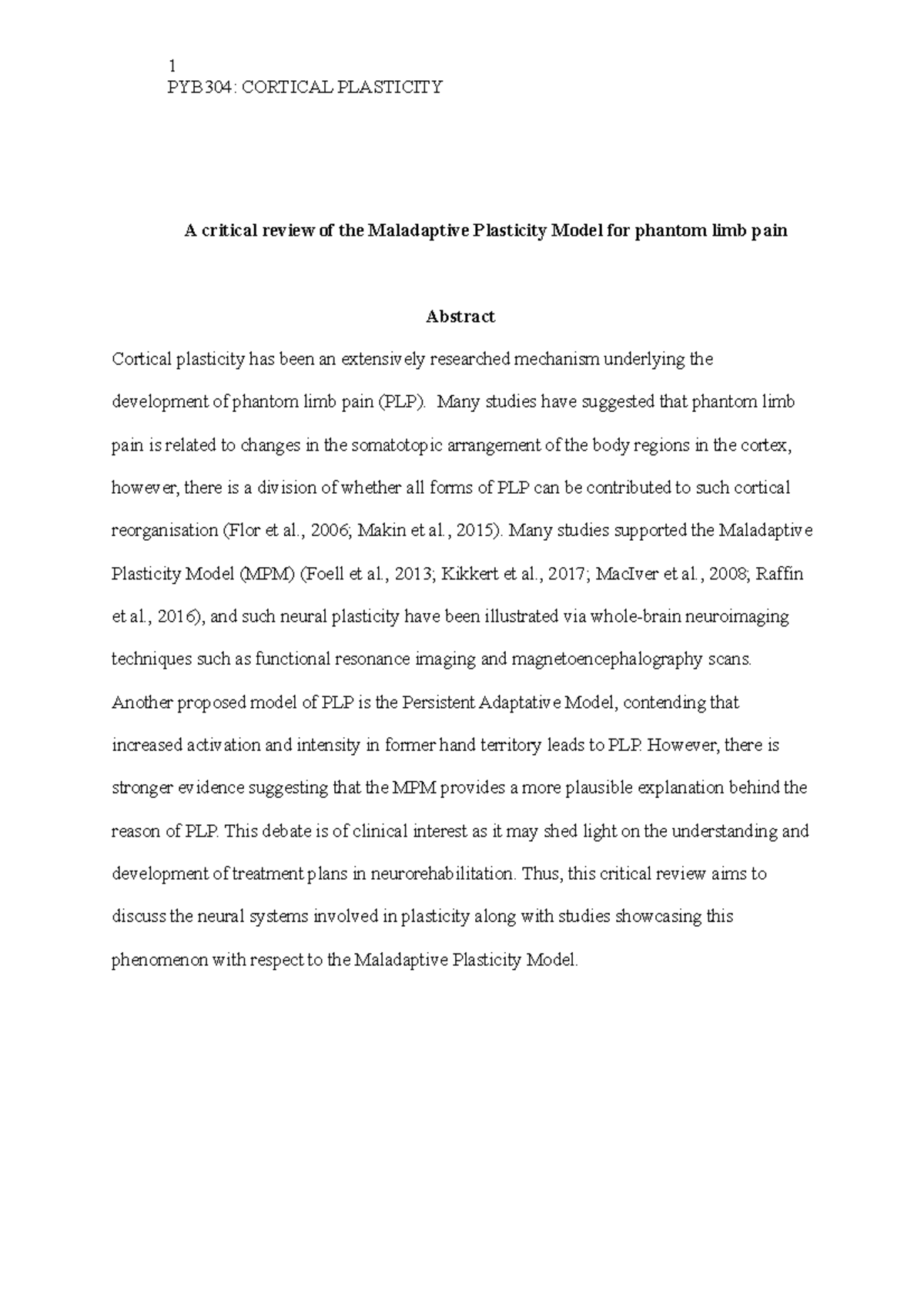 Critical Review PLP Final 1 - A critical review of the Maladaptive ...