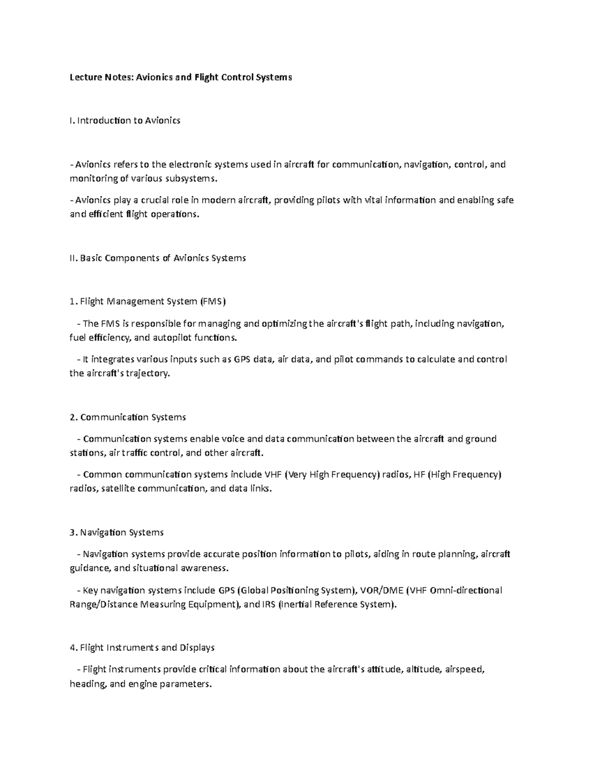 Lecture Notes: Avionics and Flight Control Systems - Introduction to ...