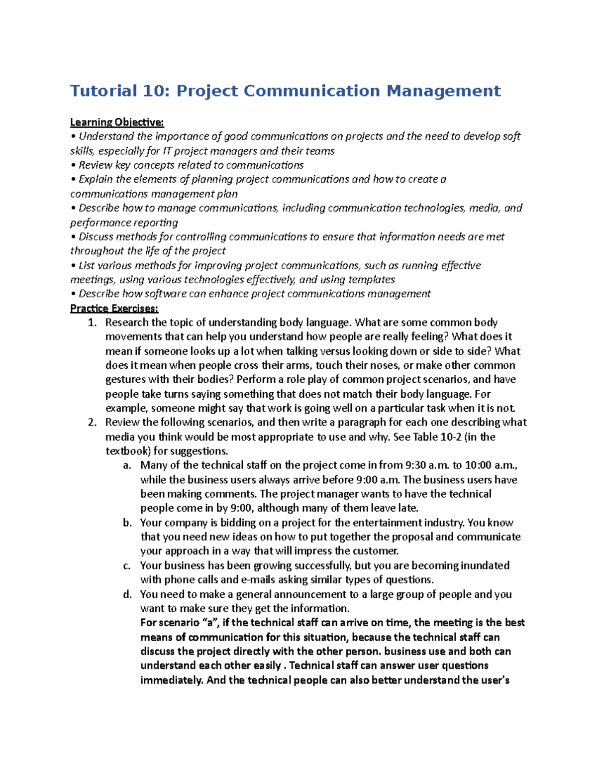 Tutorial 10 - Project Communication Management - Tutorial 10: Project ...