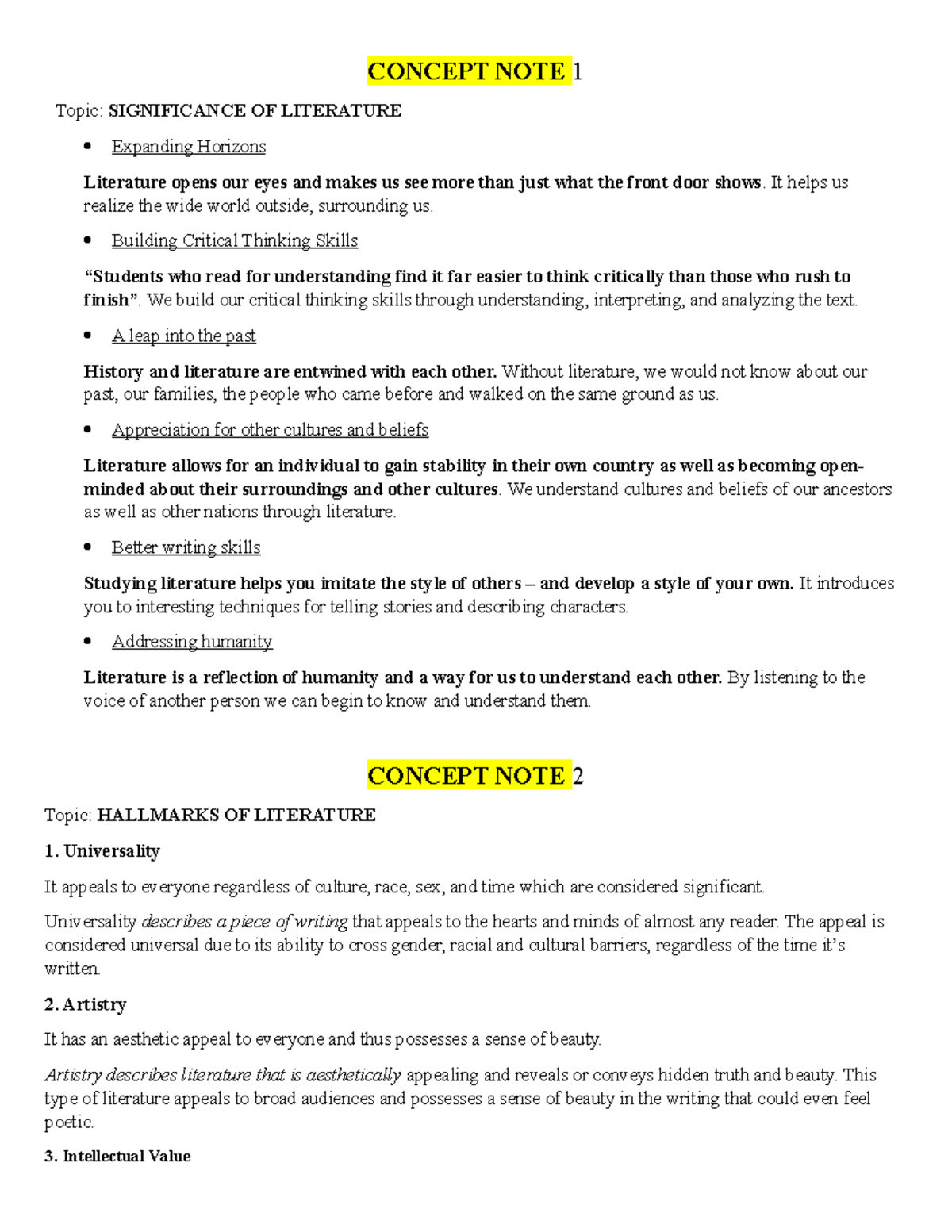 21ST Century Reviewer - CONCEPT NOTE 1 Topic: SIGNIFICANCE OF ...