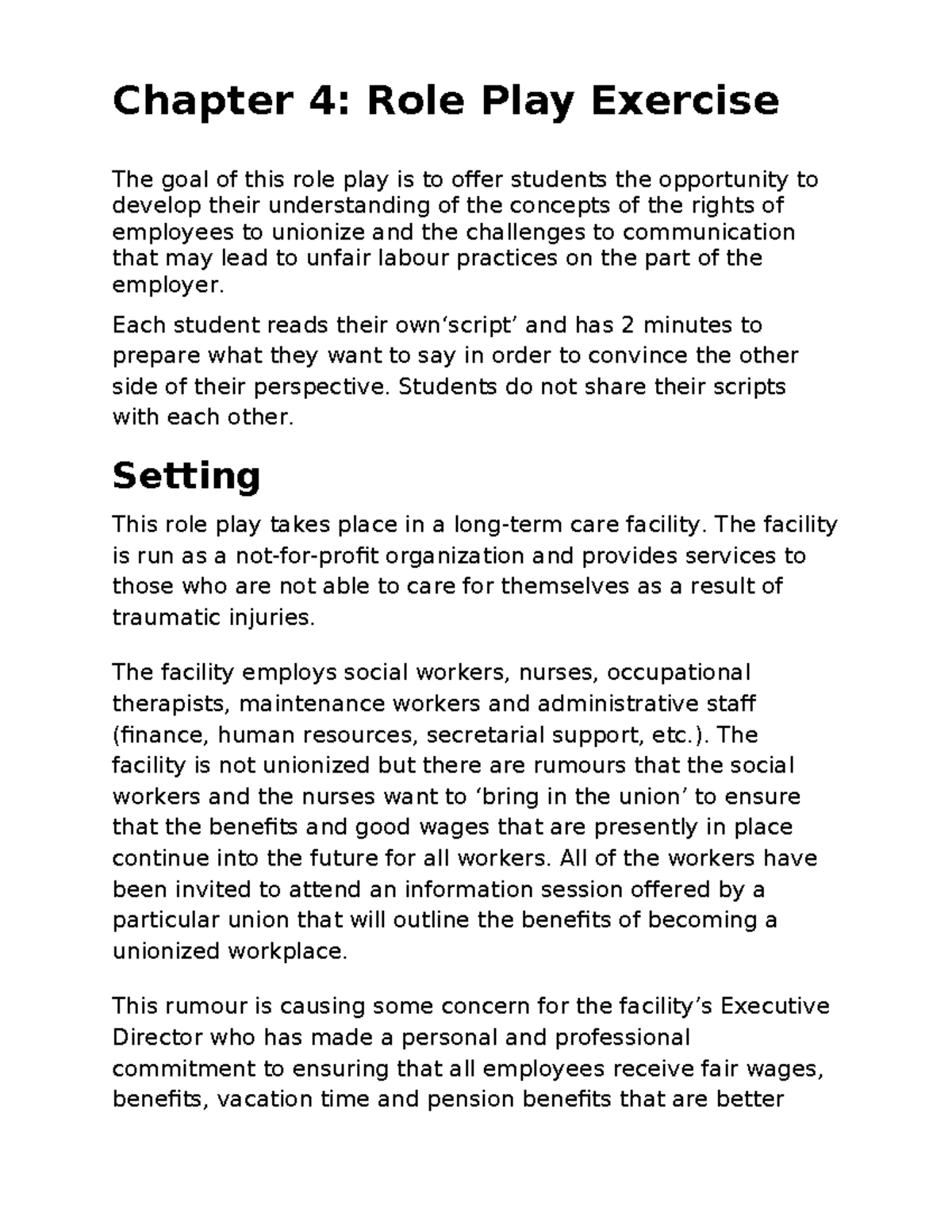 Week 3 Exercise- Role A - notes - Chapter 4: Role Play Exercise The ...