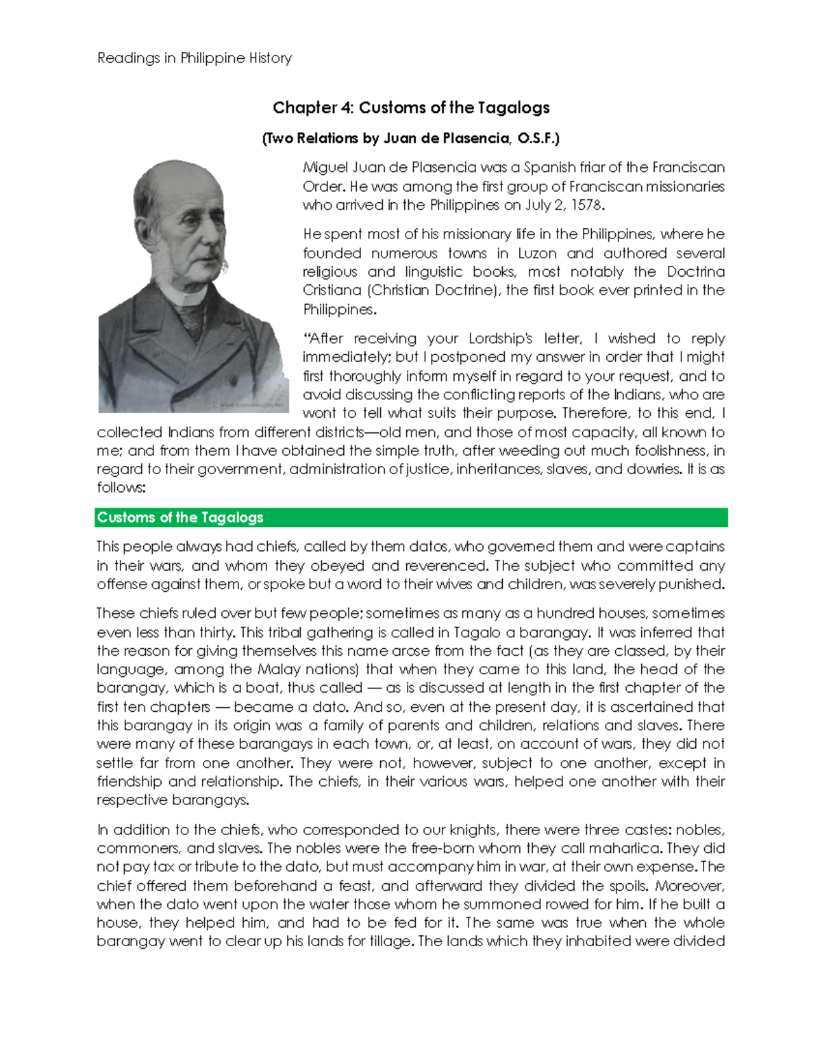 Module 4 Customs of the Tagalog by Juan de Placensia - Chapter 4 ...