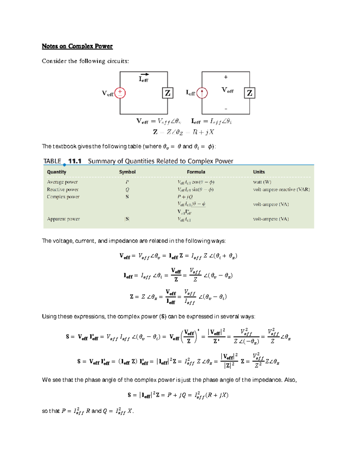 254778171 Notes on Complex Power and Average Power Transfer - Notes on ...