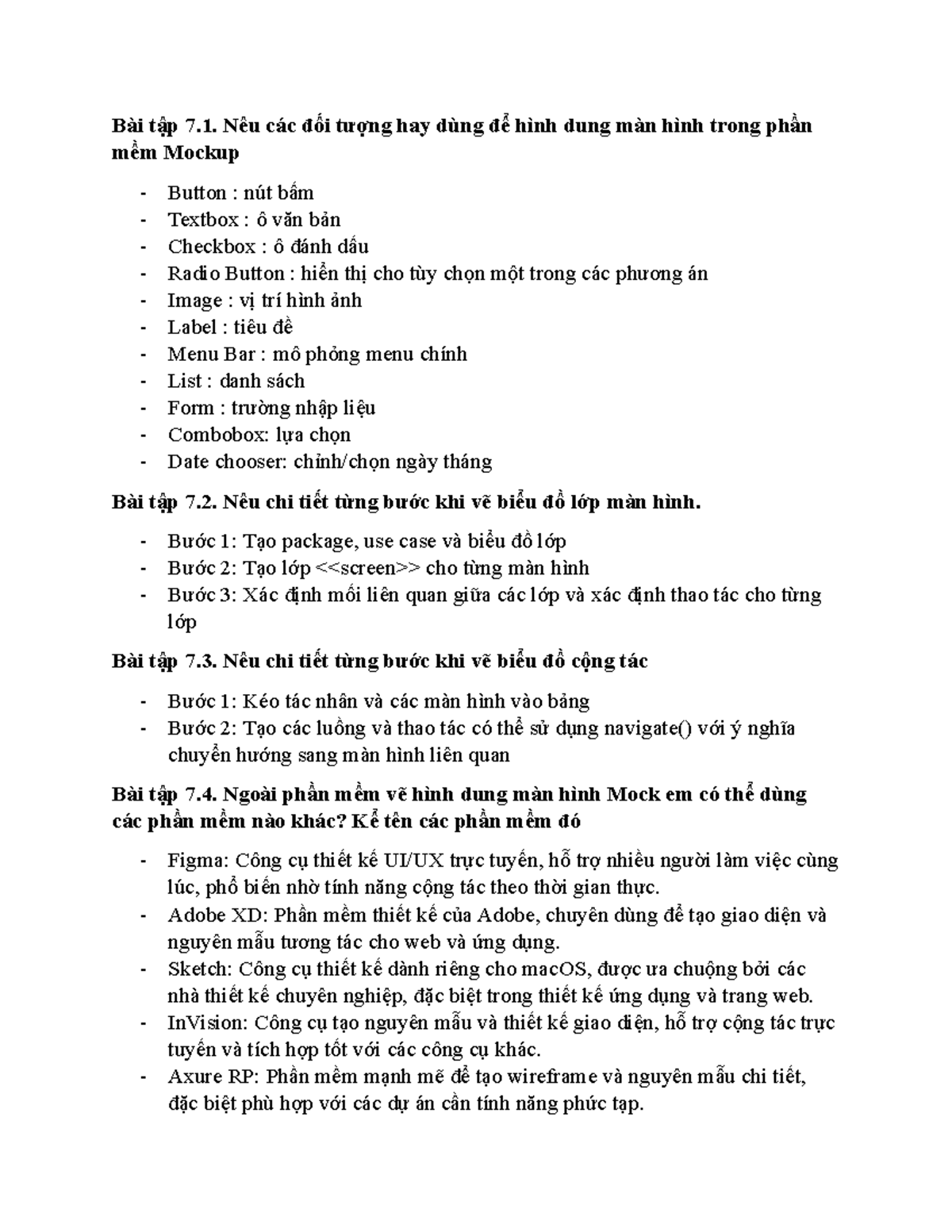 TKPM 7 - tkpm 2024 - Bài tập 7. Nêu các đối tượng hay dùng để hình dung ...
