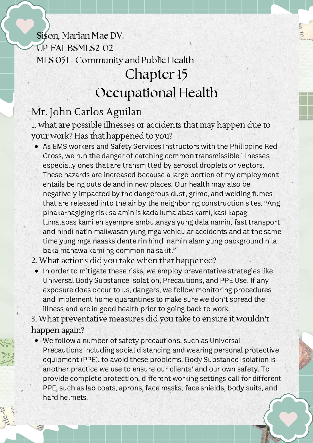 PED 031- Conditioning Program - Sison, Marian Mae DV. UP-FA1-BSMLS2- MLS 051 - Community and ...