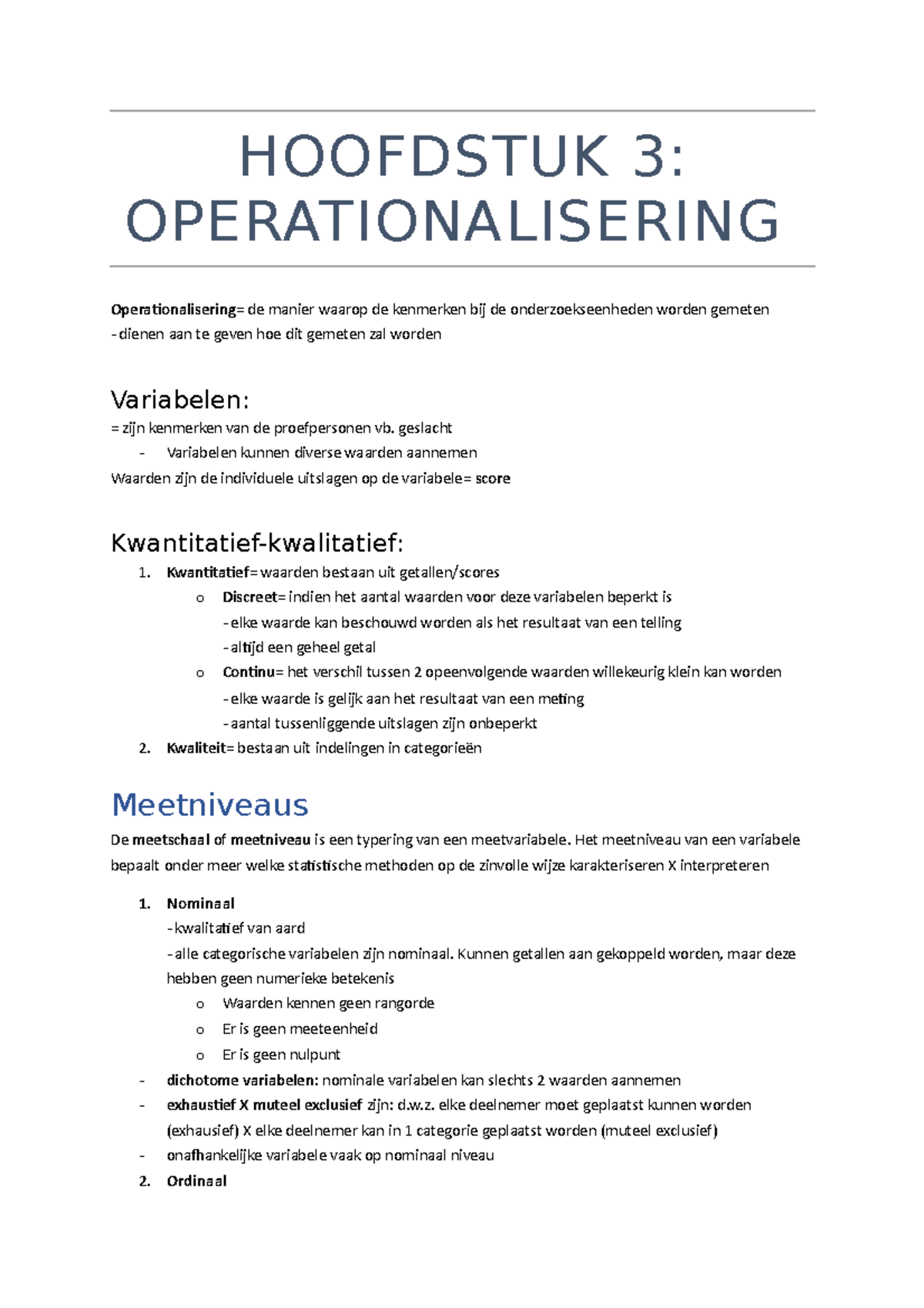 Hoofdstuk 3 Operationalisering en meten van variabelen - HOOFDSTUK 3 ...