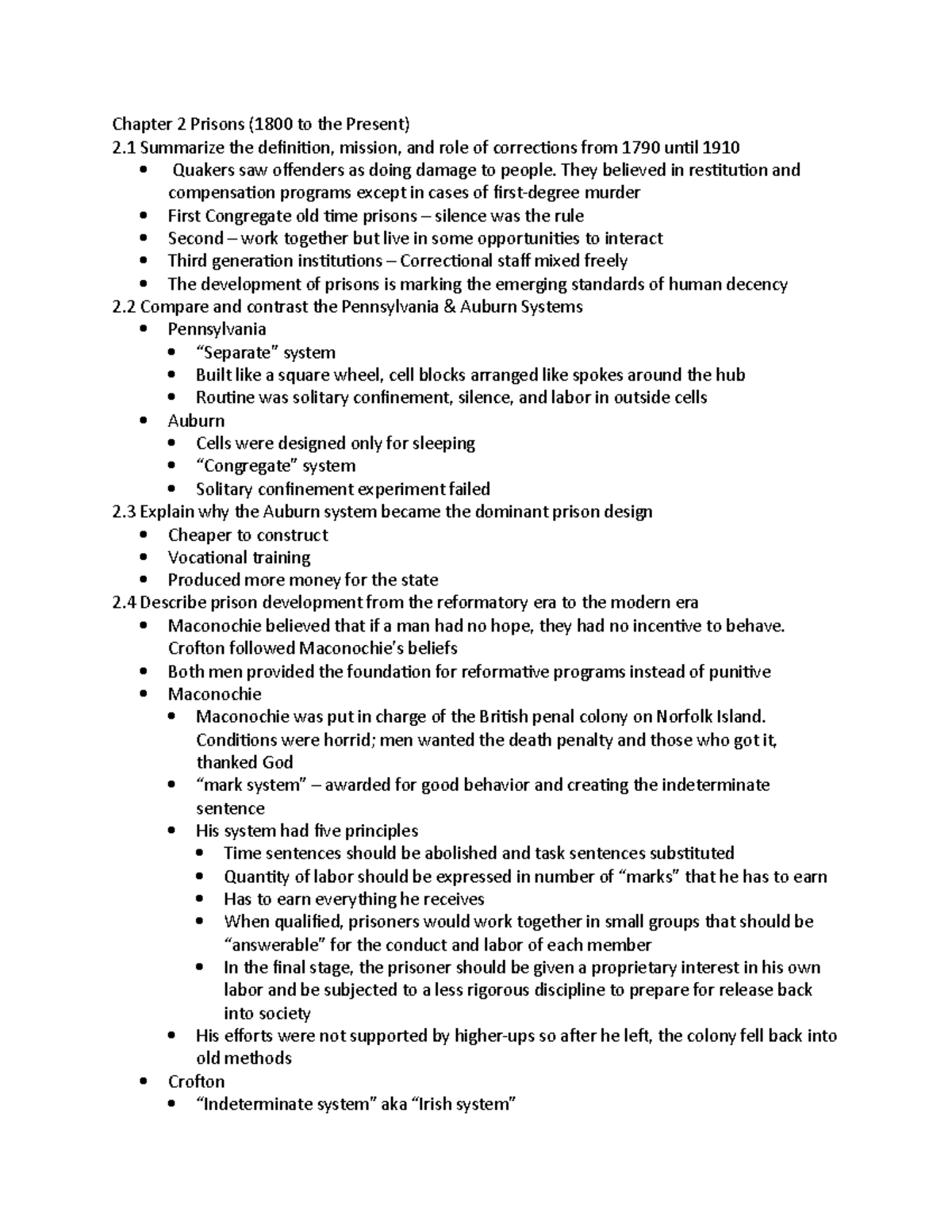 Survey of Correction Ch 2 - Chapter 2 Prisons (1800 to the Present) 2 ...