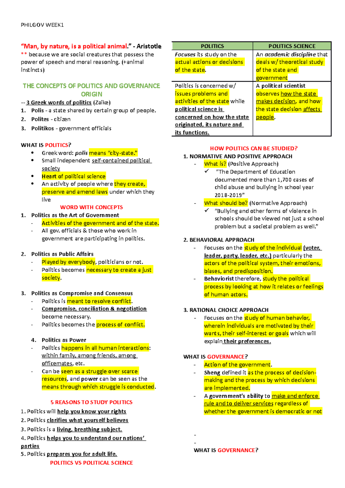 Philgov W1 - n/a - PHILGOV WEEK “Man, by nature, is a political animal ...