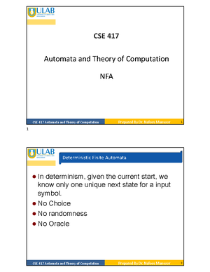CSE 417 Lecture DFA - ... - Dr. Nafees Mansoor 2020 Automata and Theory of Computation Automata ...