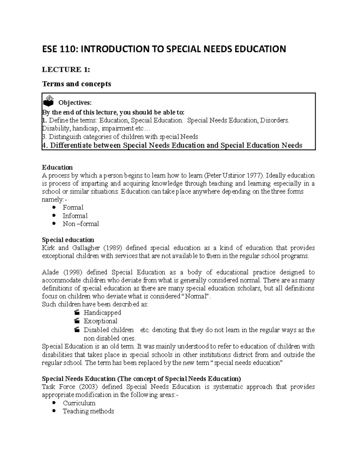 NEW ESE 110 Tcher - notes on special needs education - ESE 110 ...