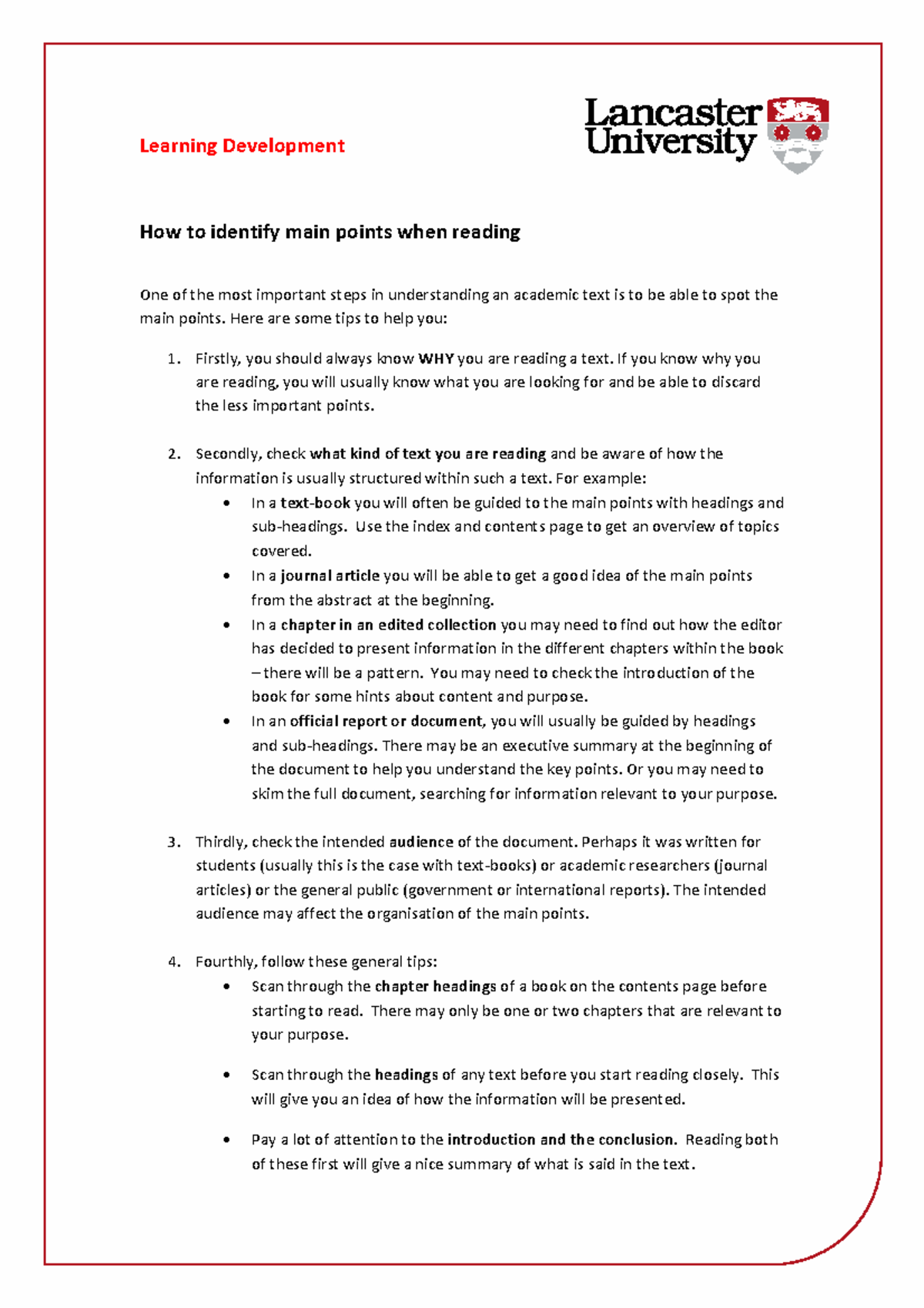 Howtoidentifymainpointswhenreading - Learning Development How to ...
