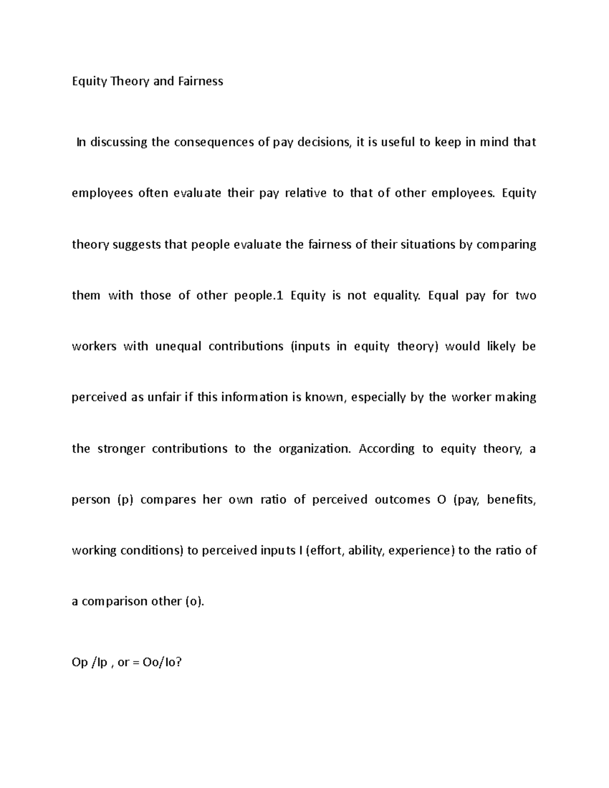 HRM 4- Equity Theory and Fairness - Equity Theory and Fairness In ...