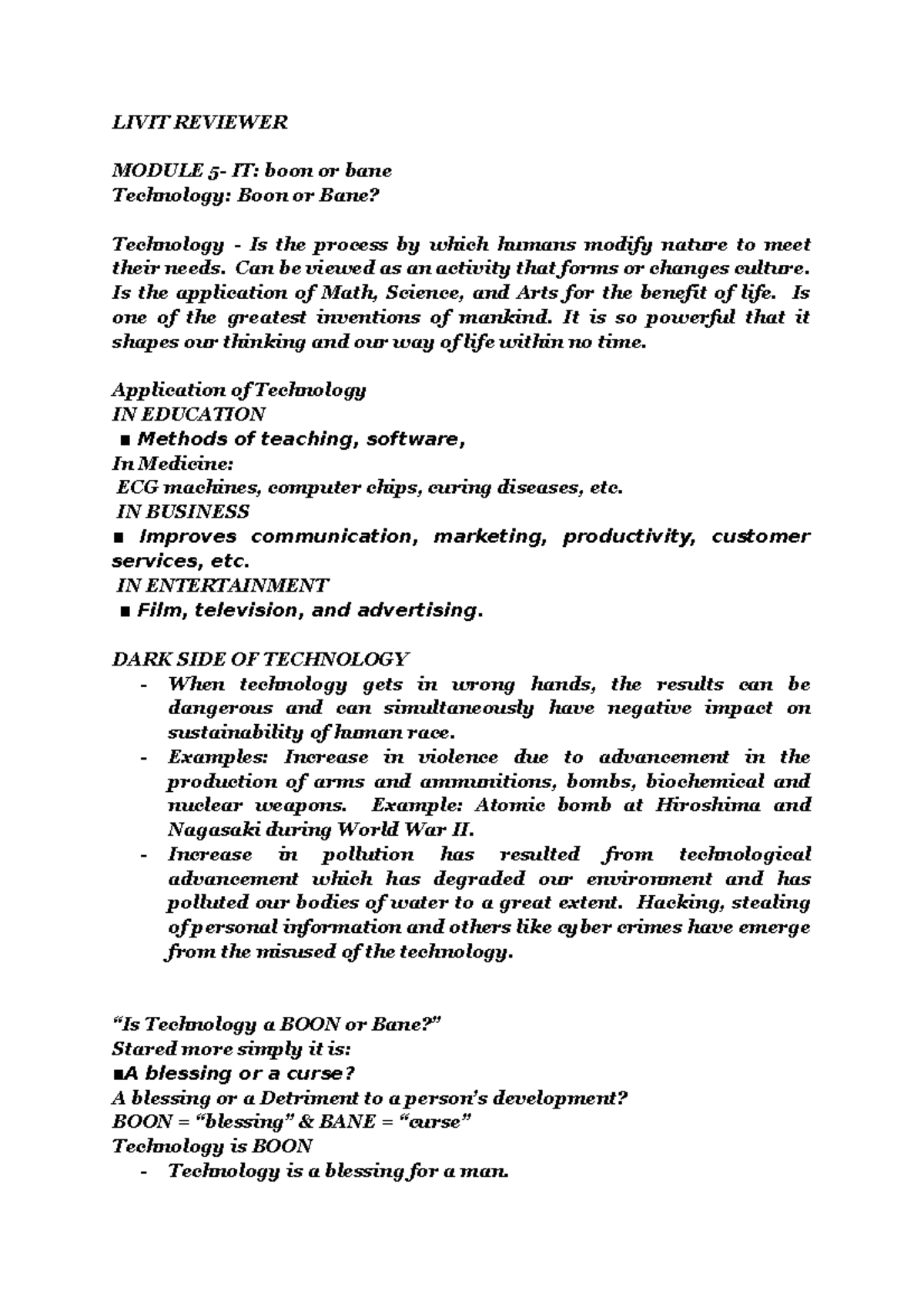 Livit Reviewer - Basic Information Technology - LIVIT REVIEWER MODULE 5 ...