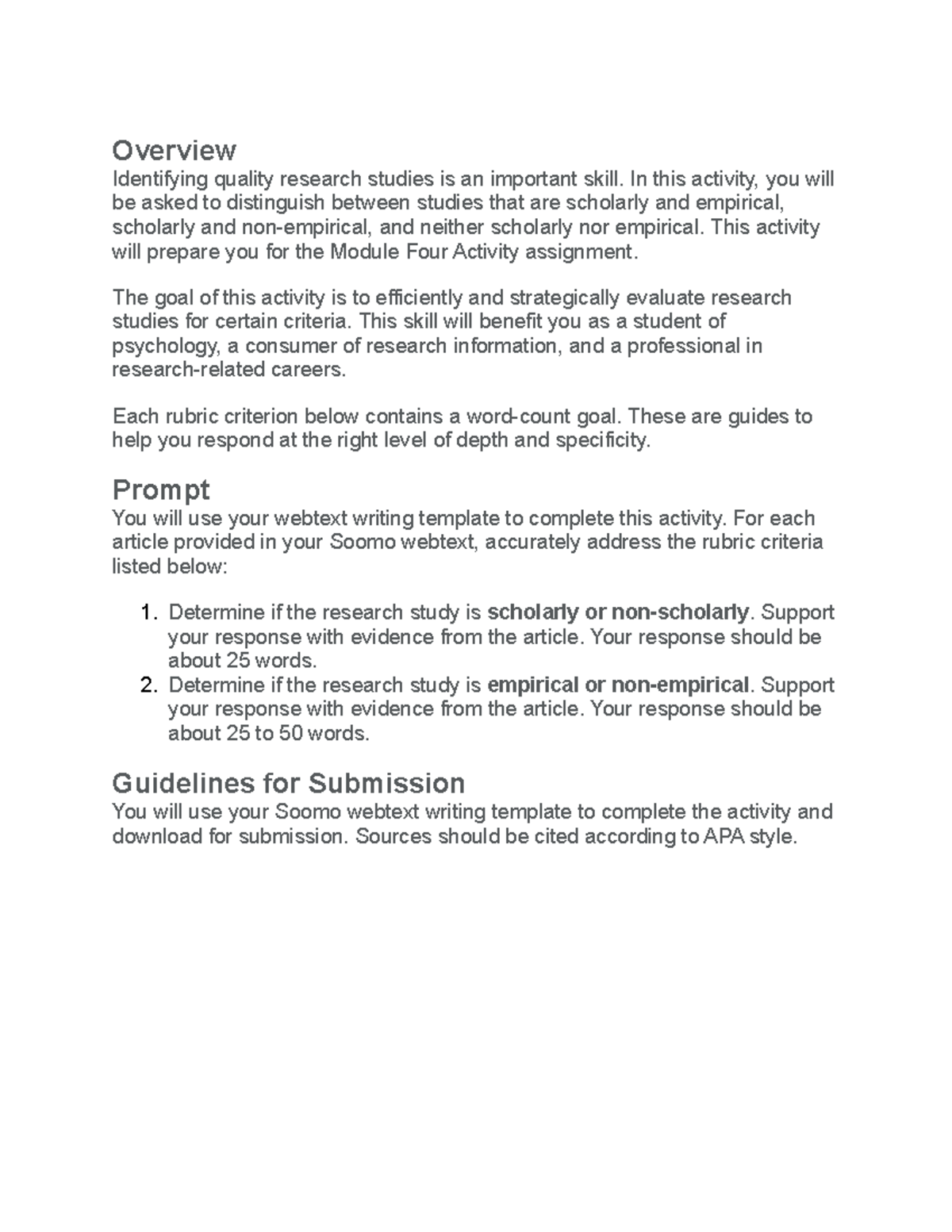 Psych Module 2 Directions and Rubric - Overview Identifying quality ...