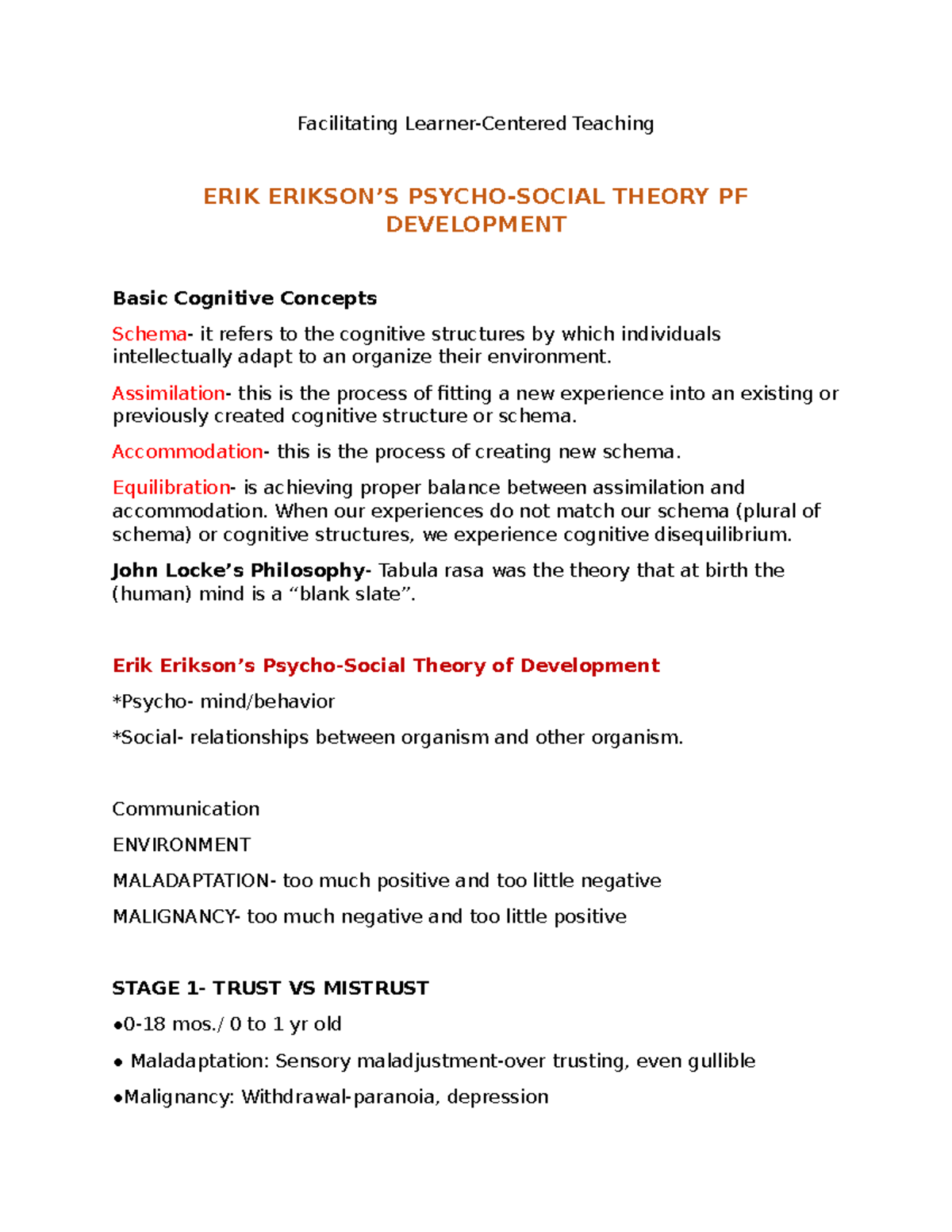 ERIK Erikson’S Psycho- Social Theory PF Development - Facilitating ...