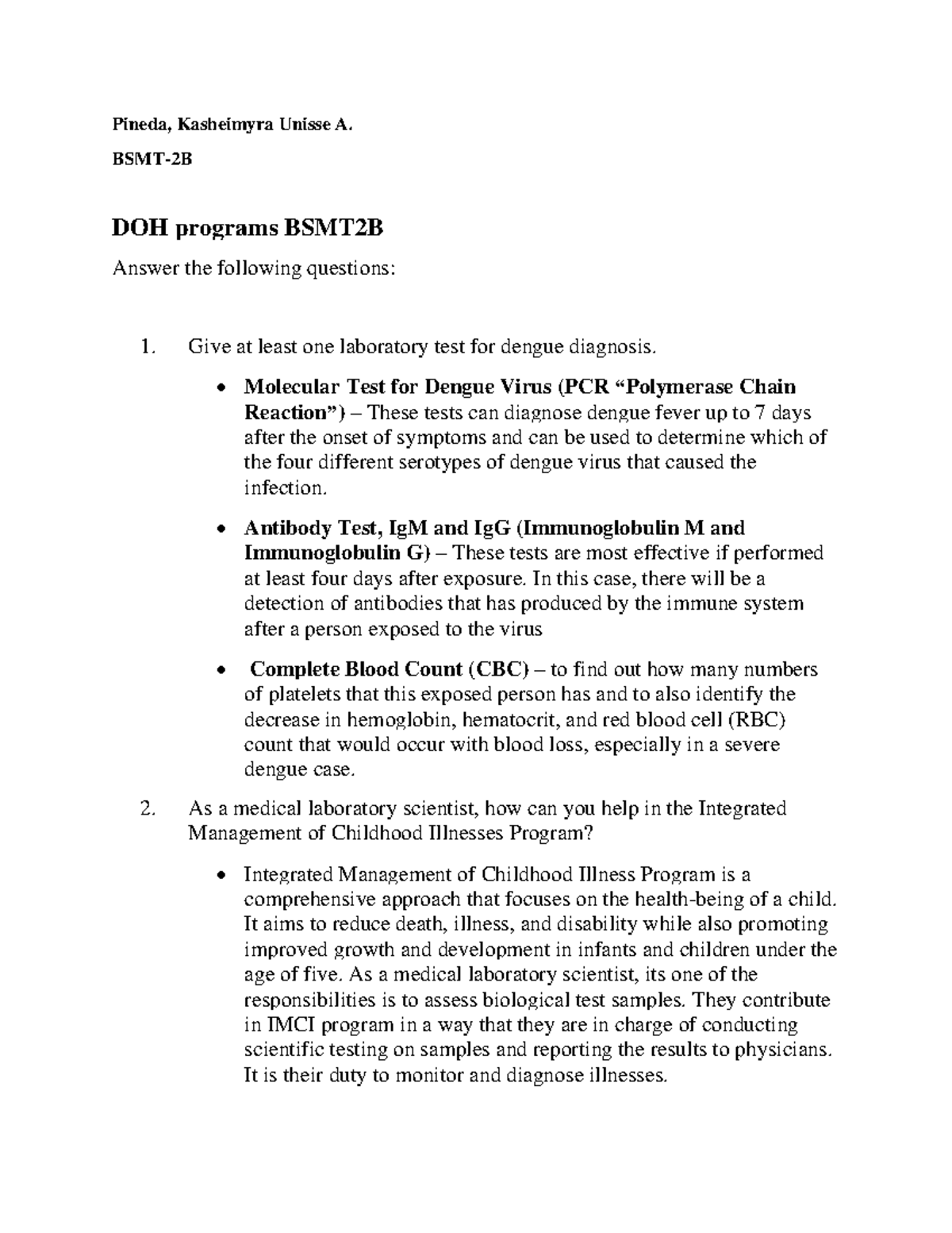DOH PROGRAMS CPH - Pineda, Kasheimyra Unisse A. BSMT-2B DOH programs ...