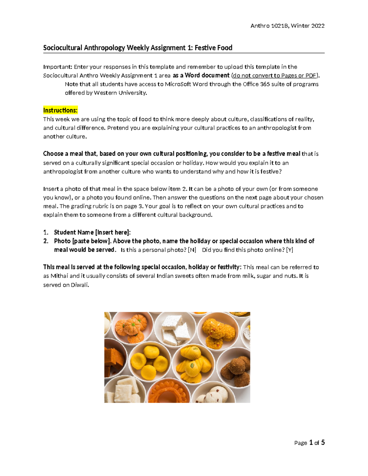 Anthro 1021B Sociocultural Anthro Weekly Assignment 1 Response Template ...