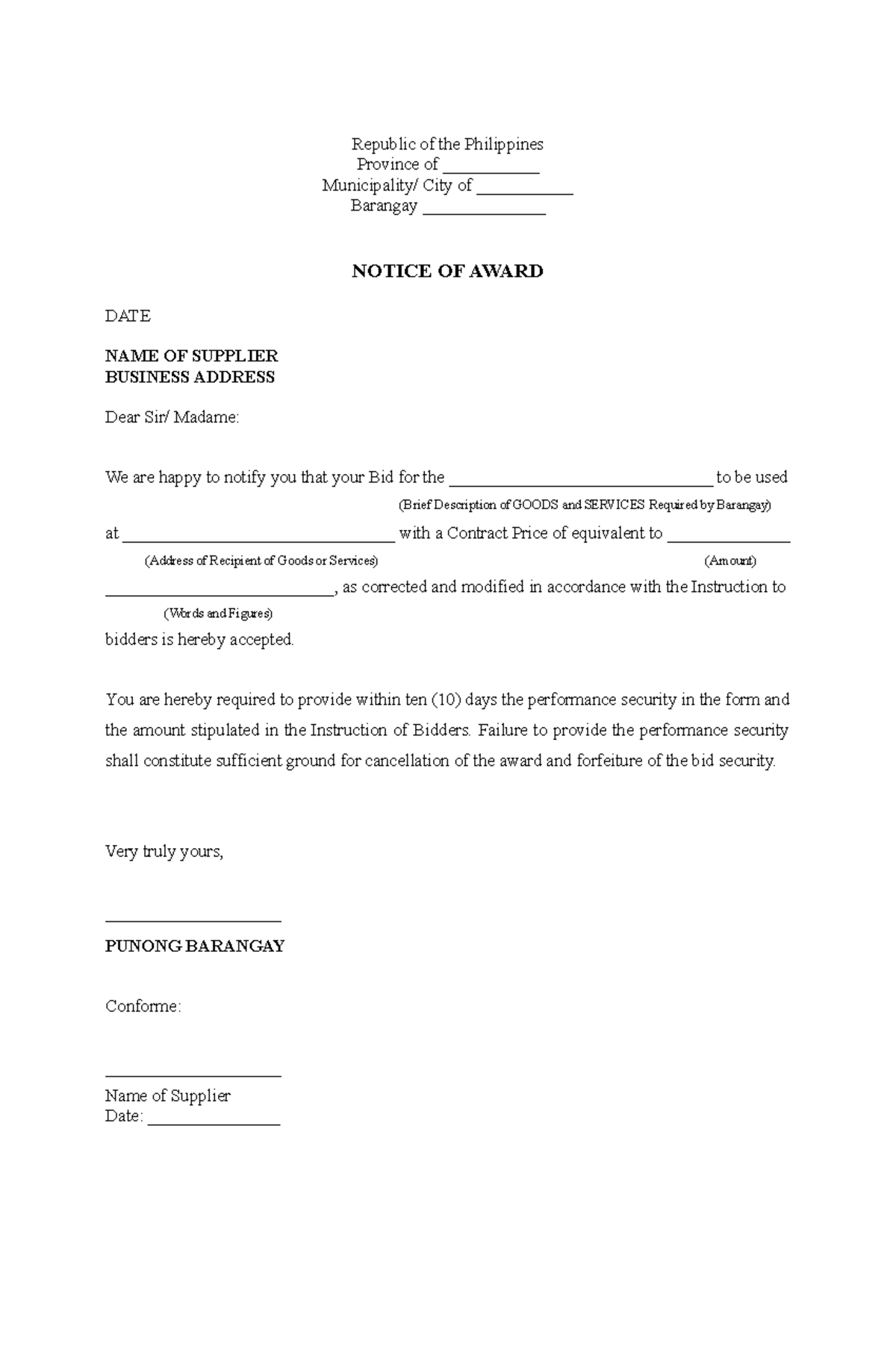 5.1 Notice of Award - informative Roger Banate - Republic of the ...