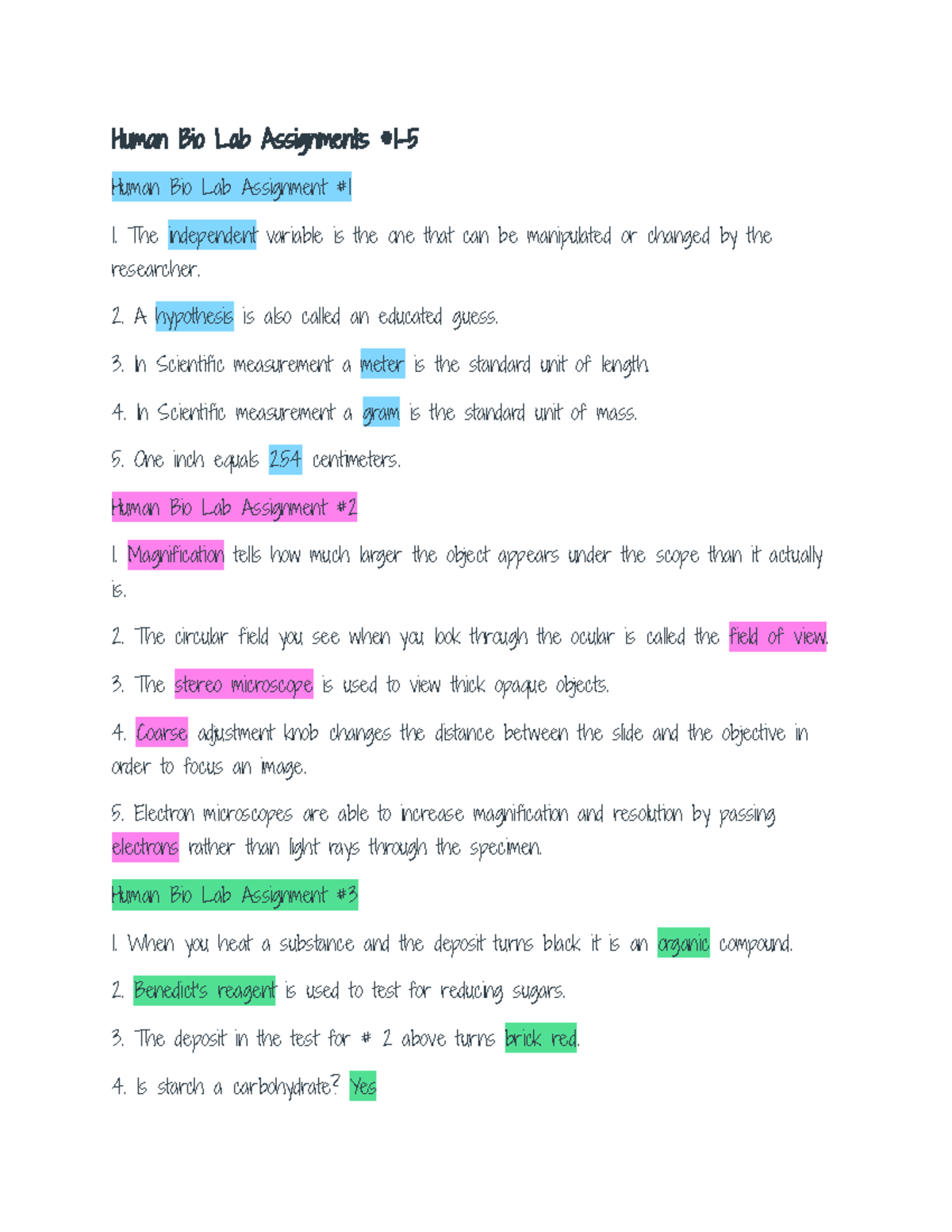 Human Bio Lab Assignment #1-5 - Human Bio Lab Assignments #1- Human Bio Lab Assignment # The ...