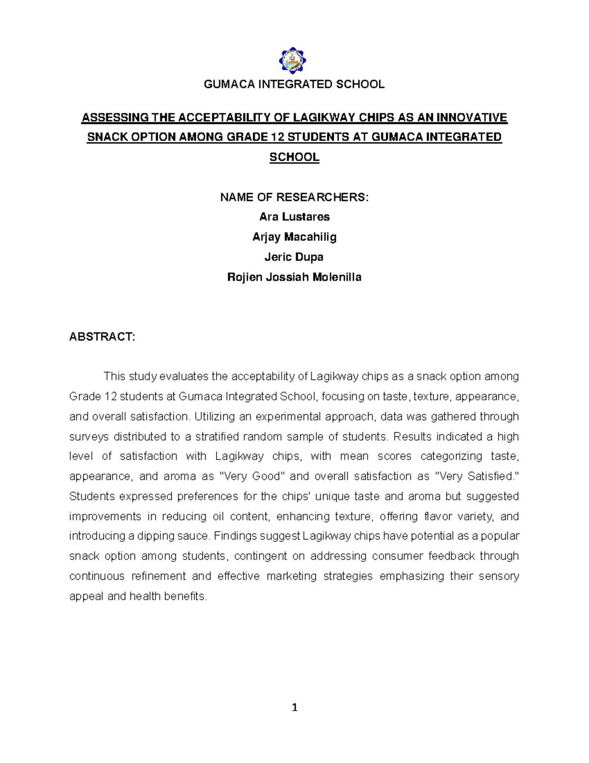 Assessing THE Acceptability OF Lagikway Chips AS AN Innovative Snack ...