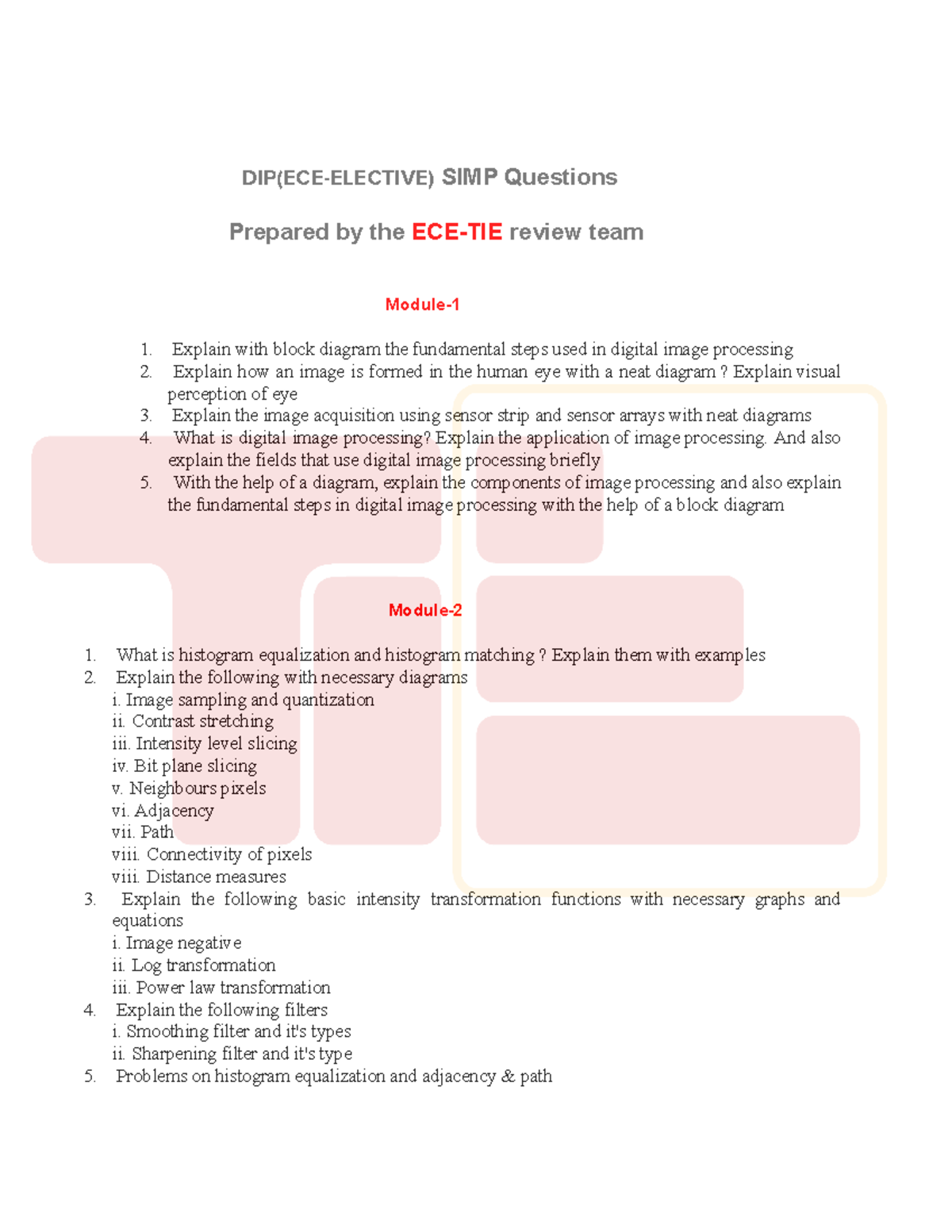 DIP Super-jimp-tie-23 - DIP(ECE-ELECTIVE) SIMP Questions Prepared by ...