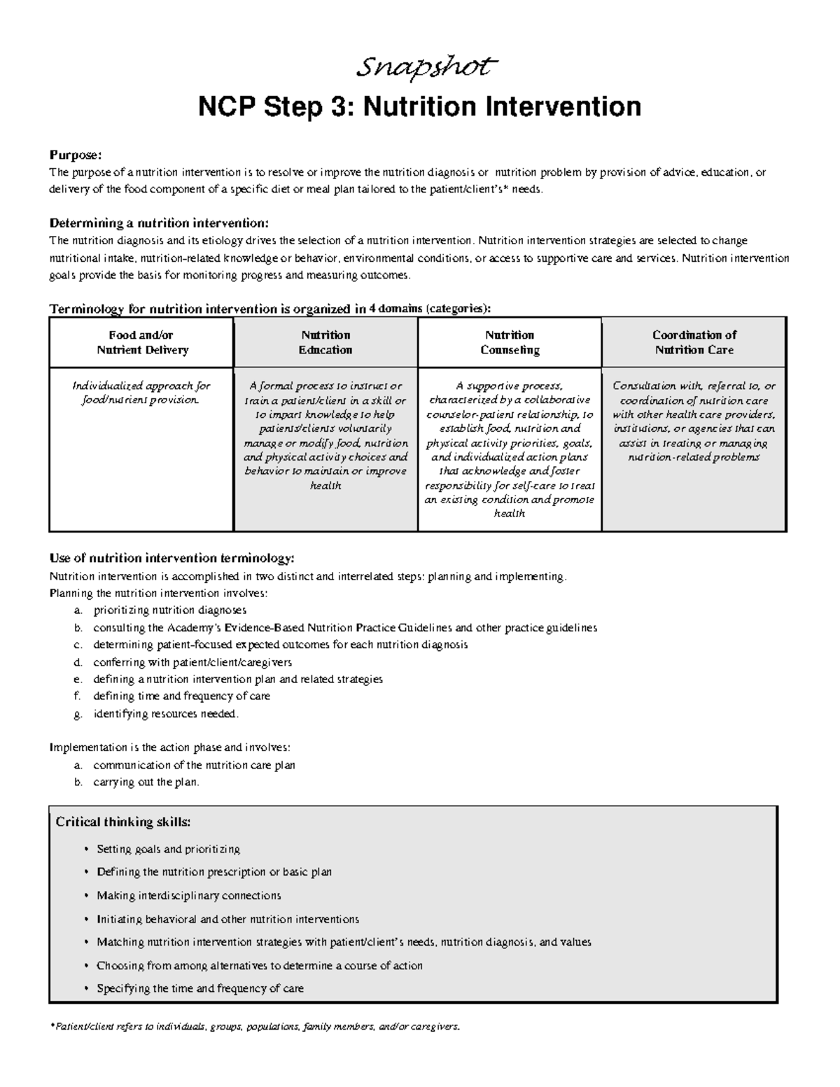 2014 0527-NI Snapshot - General notes - Snapshot NCP Step 3: Nutrition ...