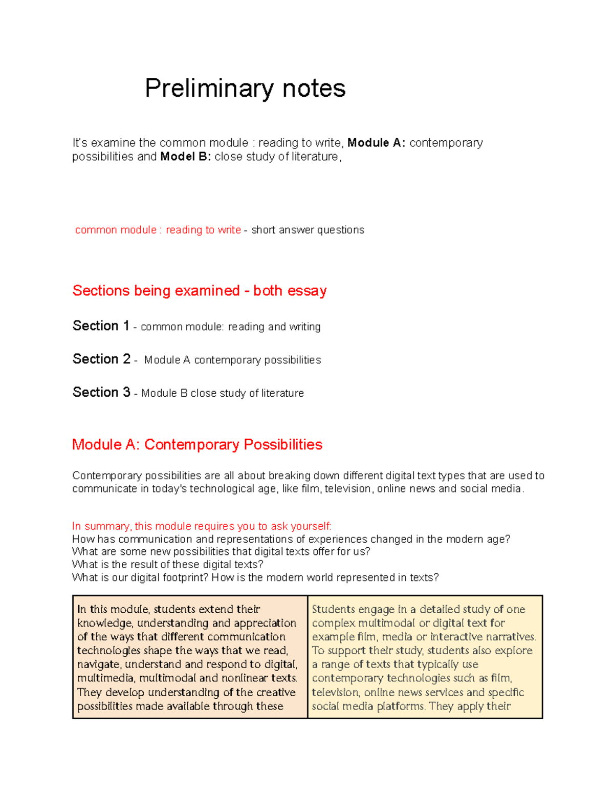 English Preliminary - Preliminary notes It’s examine the common module ...