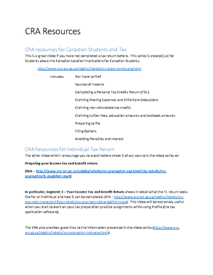 Chapter 2 tax - The CRA - Mandate, Structure, administration, and ...