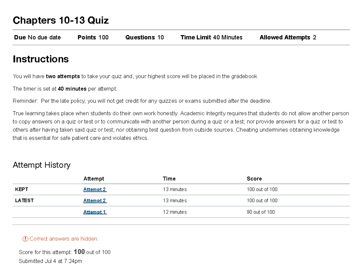 Quiz 4 - quiz - Chapters 10-13 Quiz Due No due date Points 100 ...