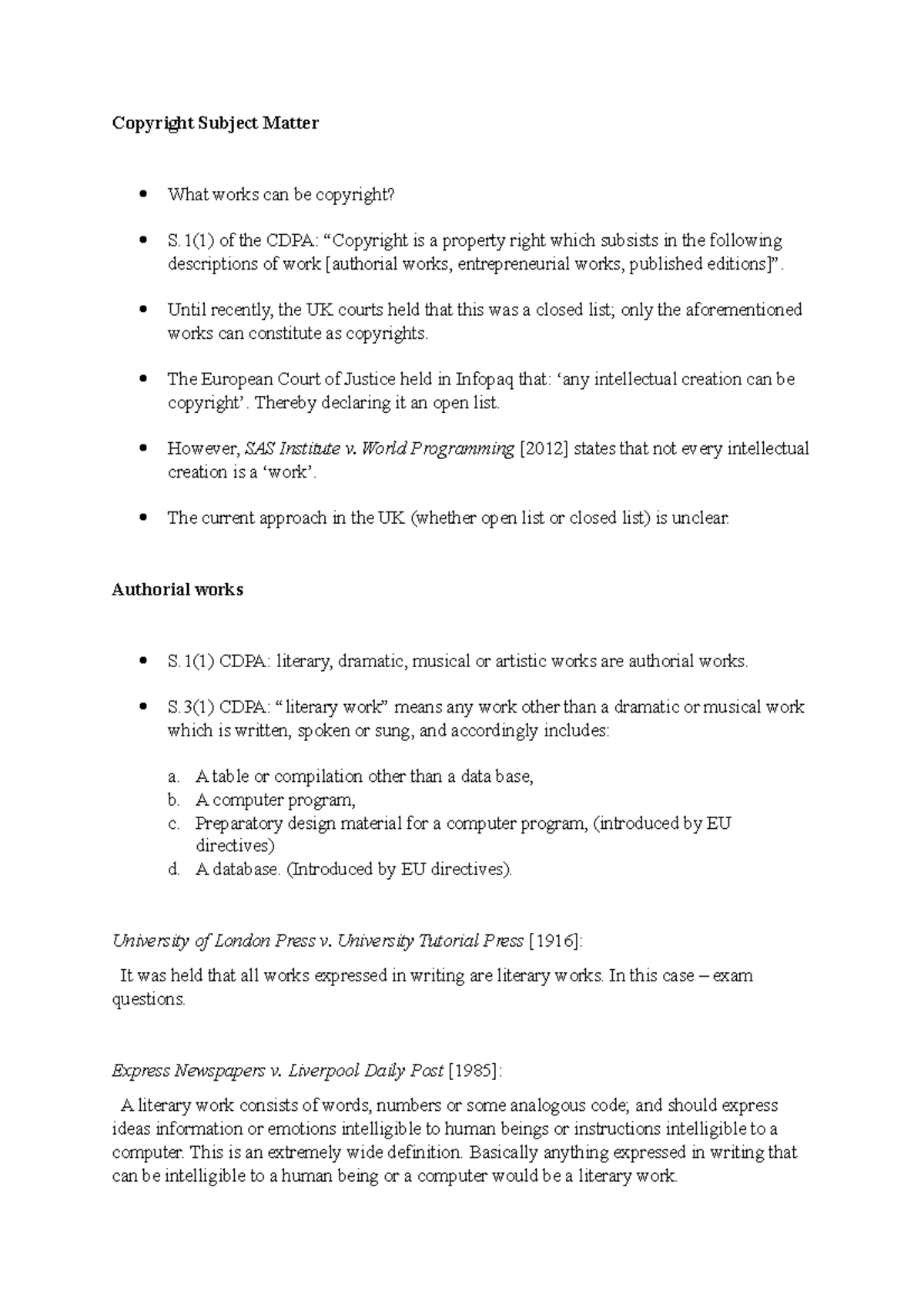 Copyright Subject Matter - Until recently, the UK courts held that this ...