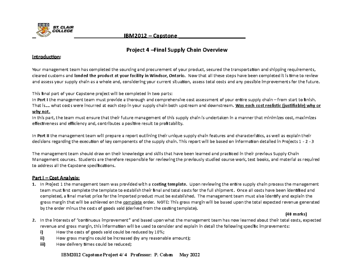 IBM2012 Capstone Project 4 Supply Chain Overview - Studocu