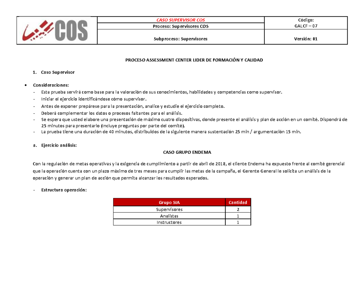 Guía Assessment Supervisor Aspirante - Proceso: Supervisores COS GALCF ...