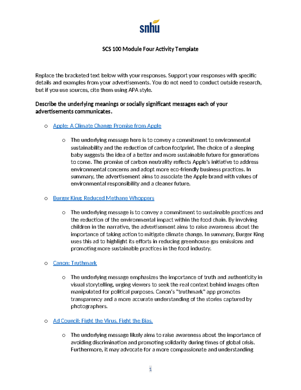 SCS 100 Module Four Activity Template - SCS 100 Module Four Activity Template Replace the ...