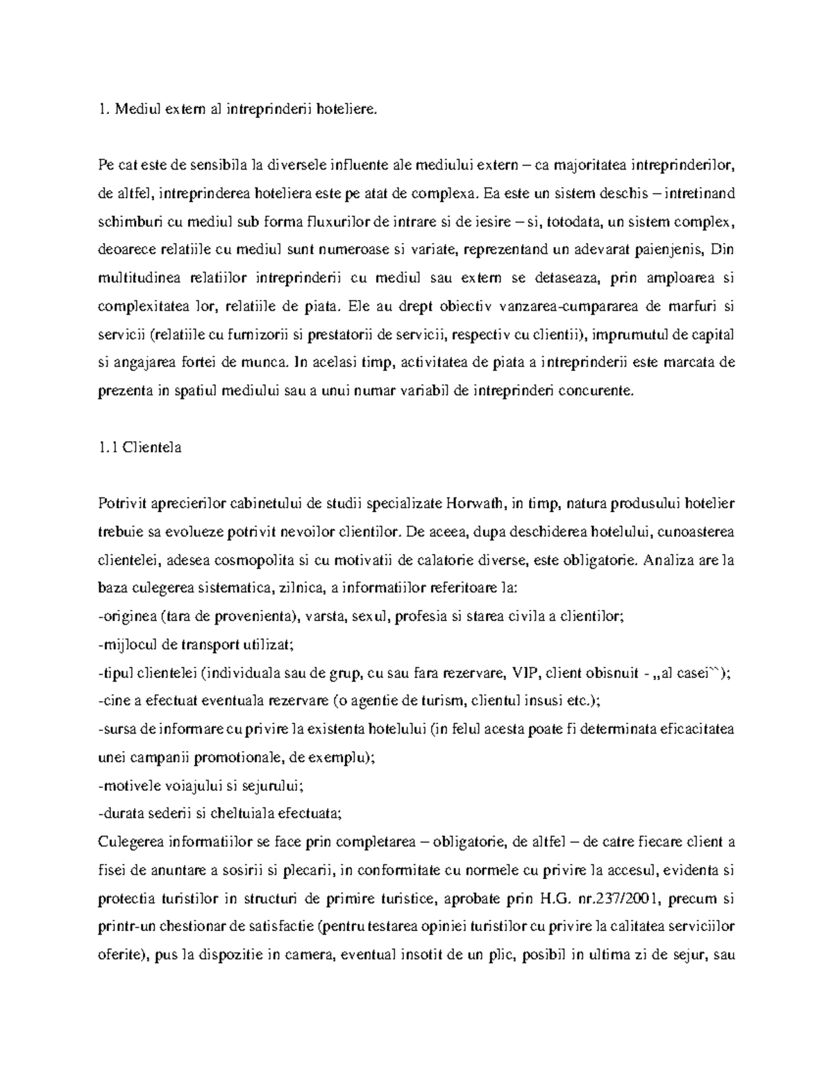Carte THR - ssgggssggs - Mediul extern al intreprinderii hoteliere. Pe ...