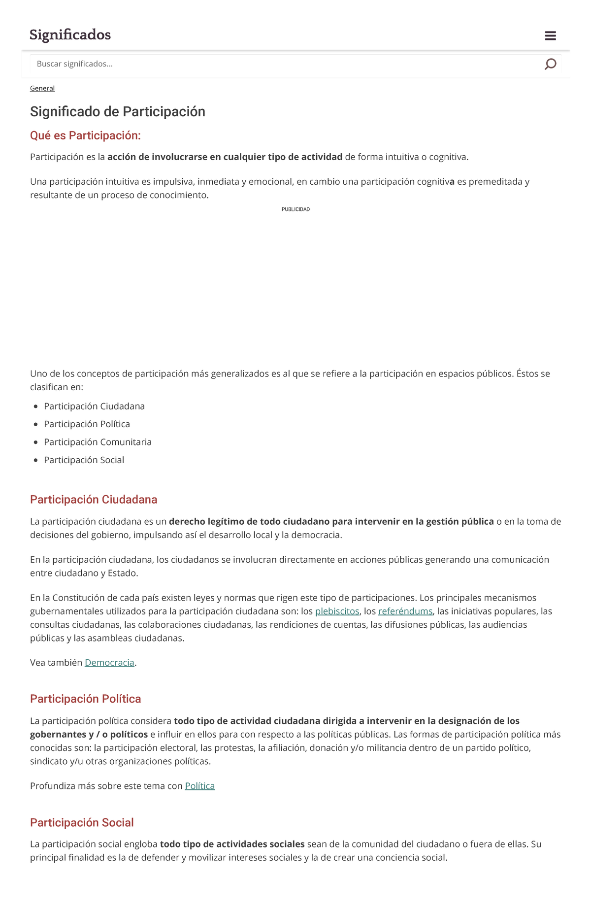 Significado de Participación (Qué es, Concepto y Definición ...