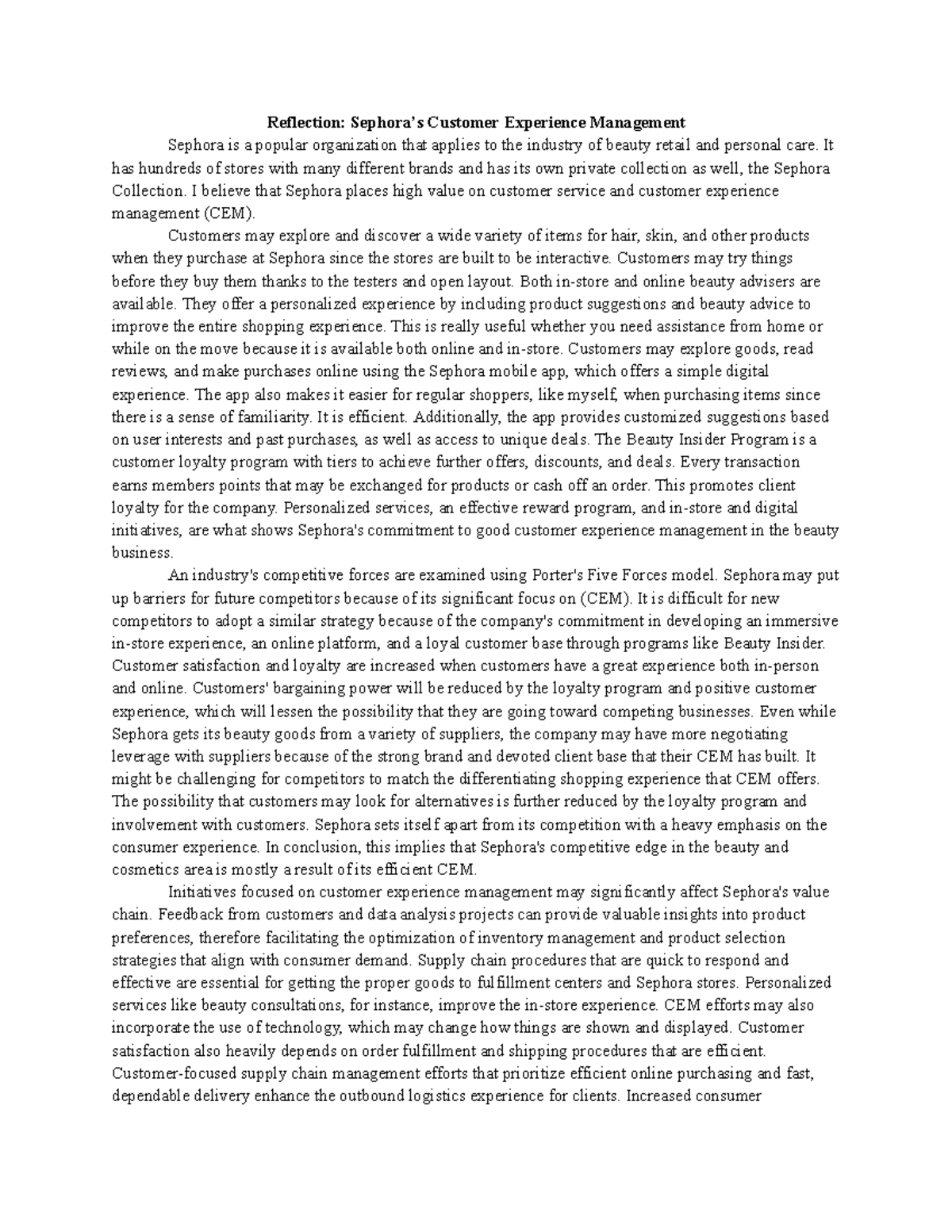 ITM100 Reflection: Customer Experience Management - Reflection: Sephora ...
