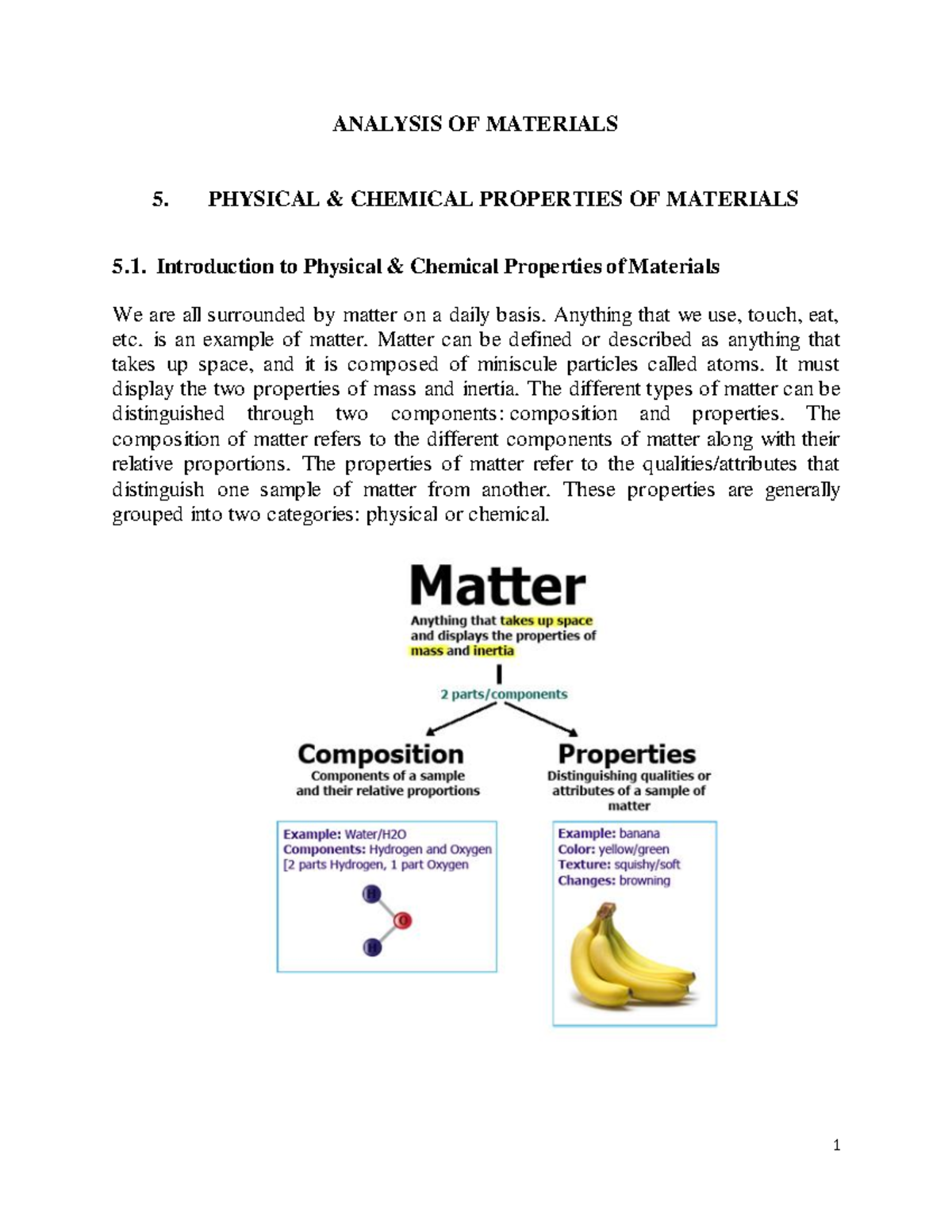 Physical AND Chemical Properties - ANALYSIS OF MATERIALS 5. PHYSICAL ...